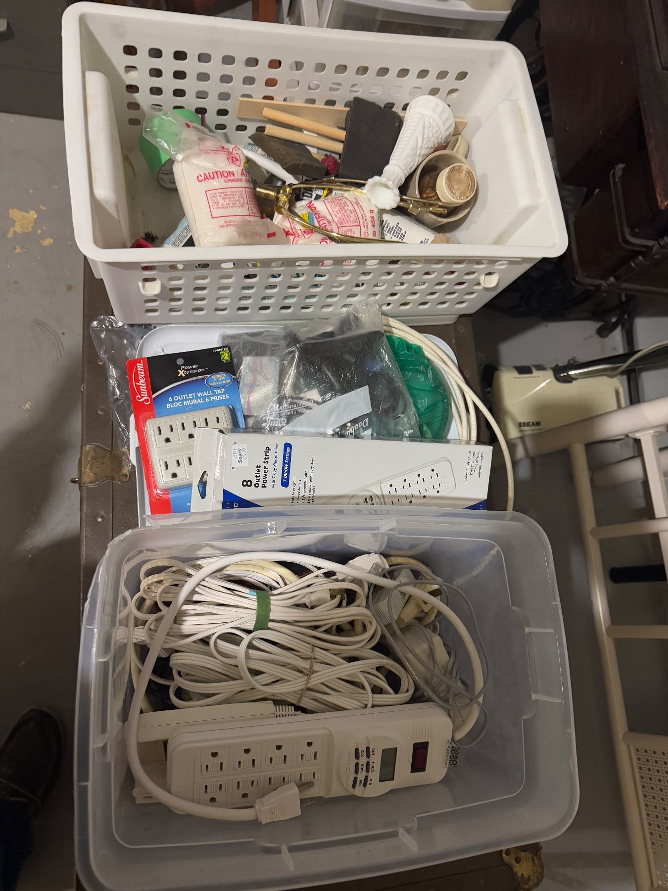 Electrical cords, power bars, painting items, etc.