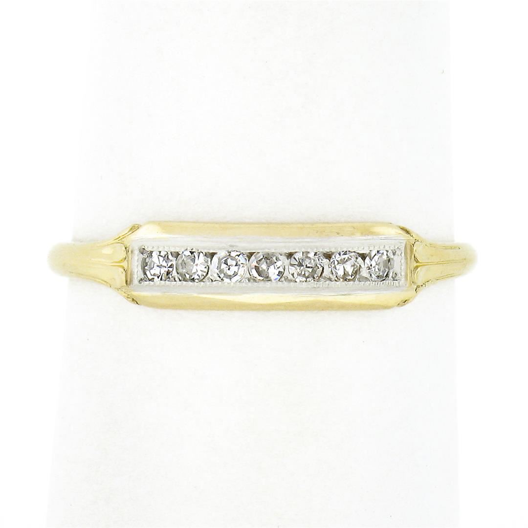 Antique 14k Yellow Gold Palladium Top.12 ctw Single Cut Diamond Channel ...