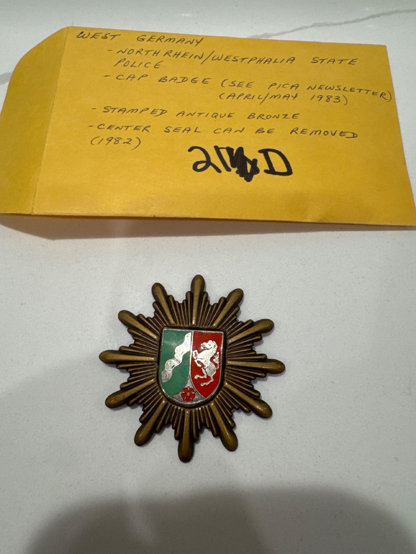 West Germany North Rhein/ Westphalia State Police cap badge