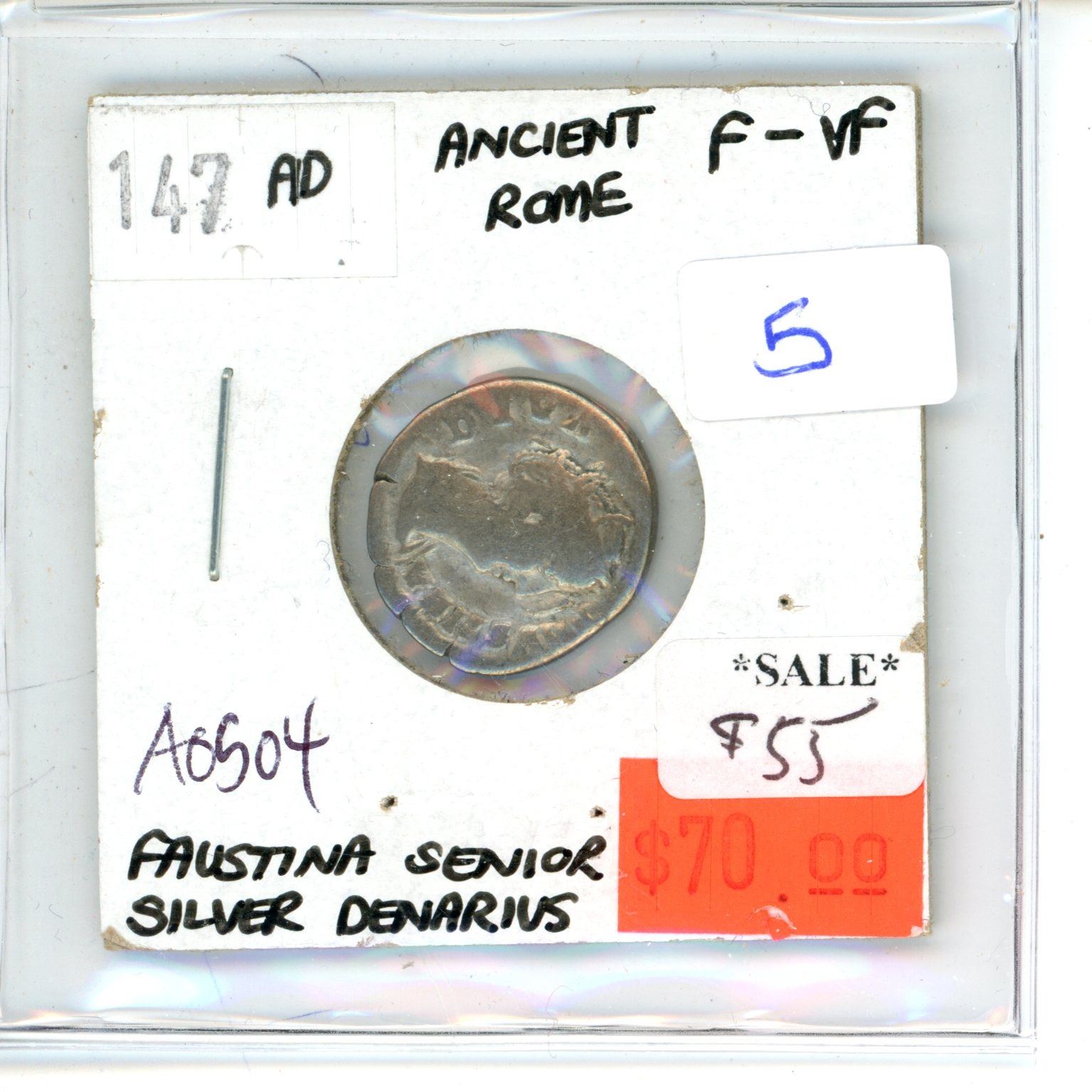 147 AD Silver Denarius; Ancient Rome; Faustina Senior - Schmalz Auctions