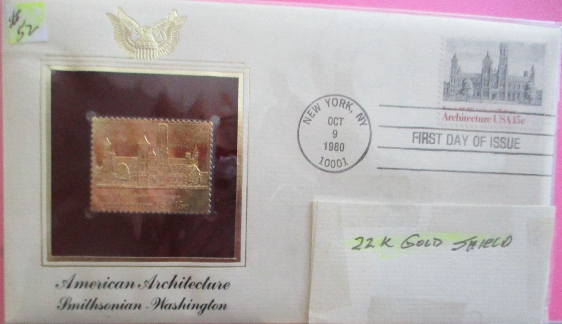 AMERICAN ARCHITECTURE 22 KT GOLD SHIELD STAMP