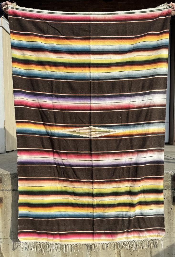 Antique Mexican Wool Serape Saltillo Blanket