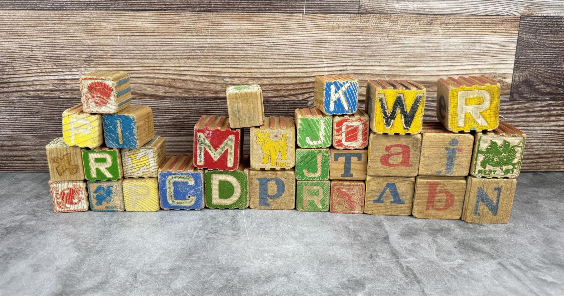 Group of Vintage Wood Toy Letter Blocks