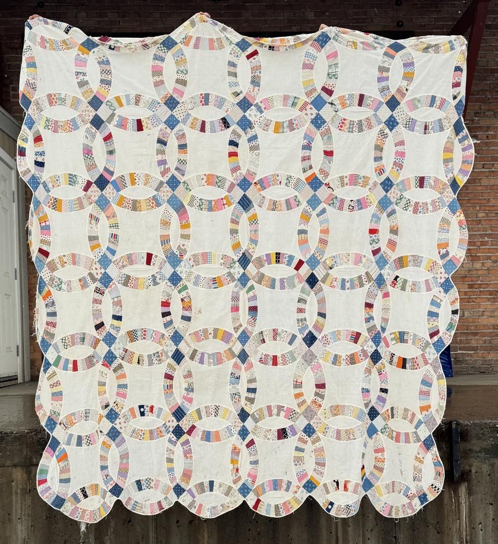 Antique Hand Sewn Wedding Ring Quilt