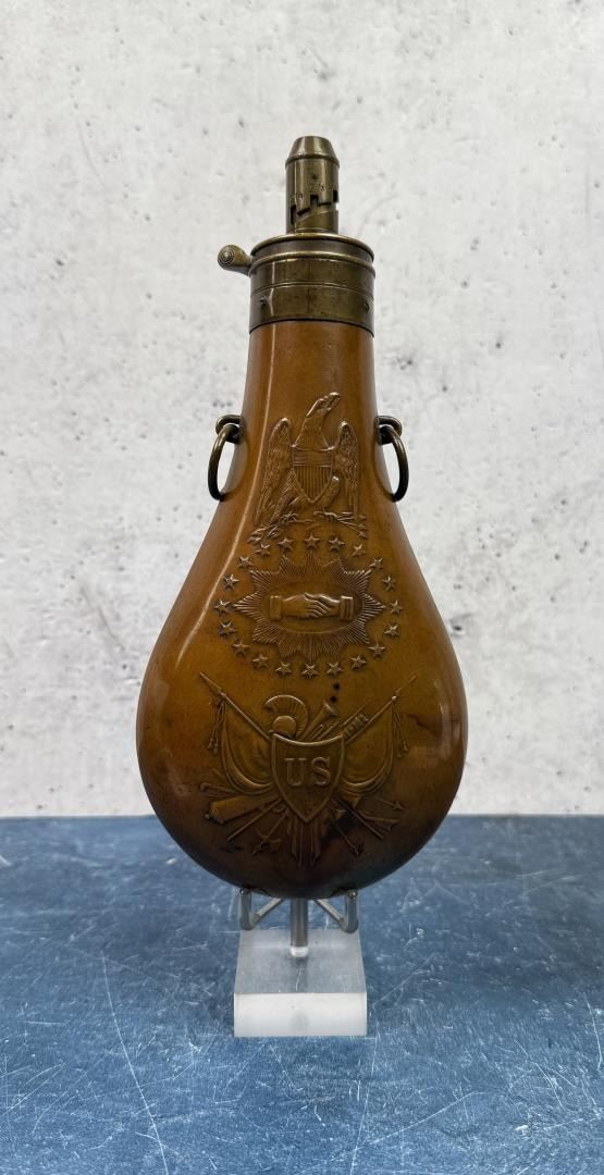 Civil War 1853 Batty Peace Brass Powder Flask