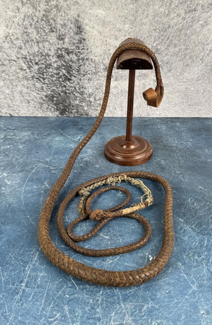 Antique Braided Leather Sled Dog Whip