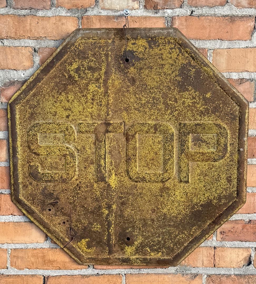 Antique Yellow Embossed Stop Sign