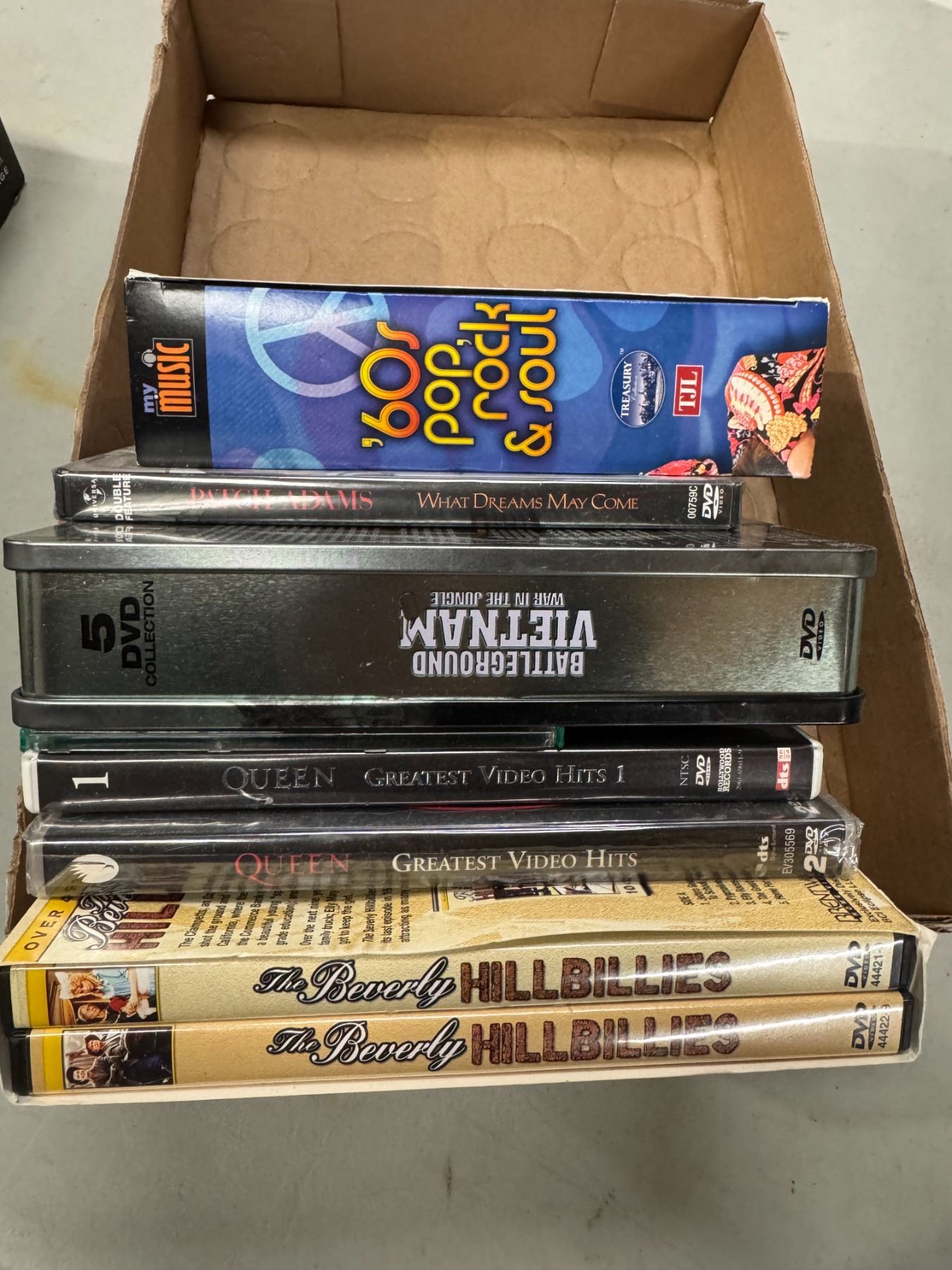 Queen, greatest video hits, DVDs, Beverly hillbillies, and other DVDs