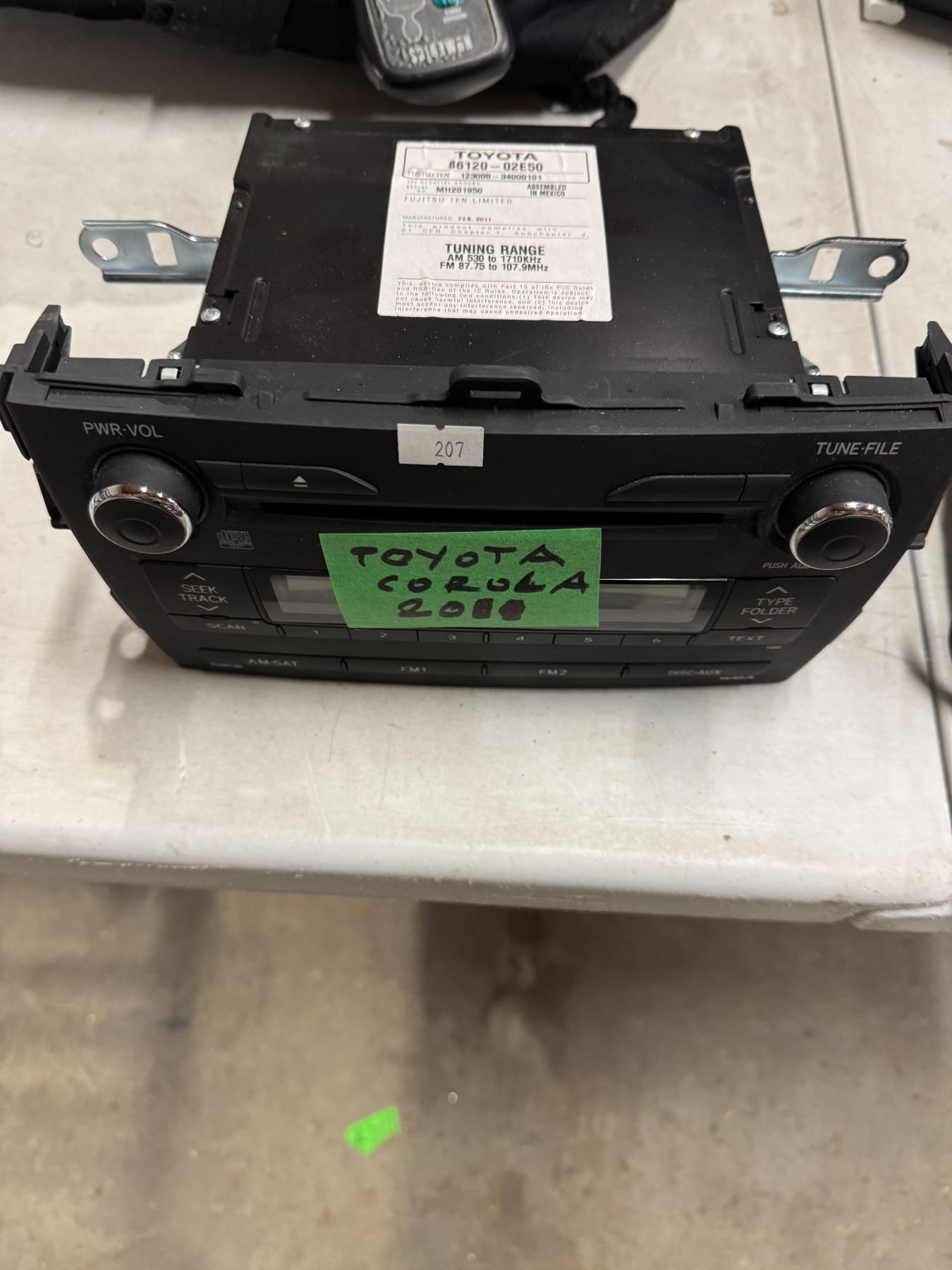 Toyota Corolla vehicle deck