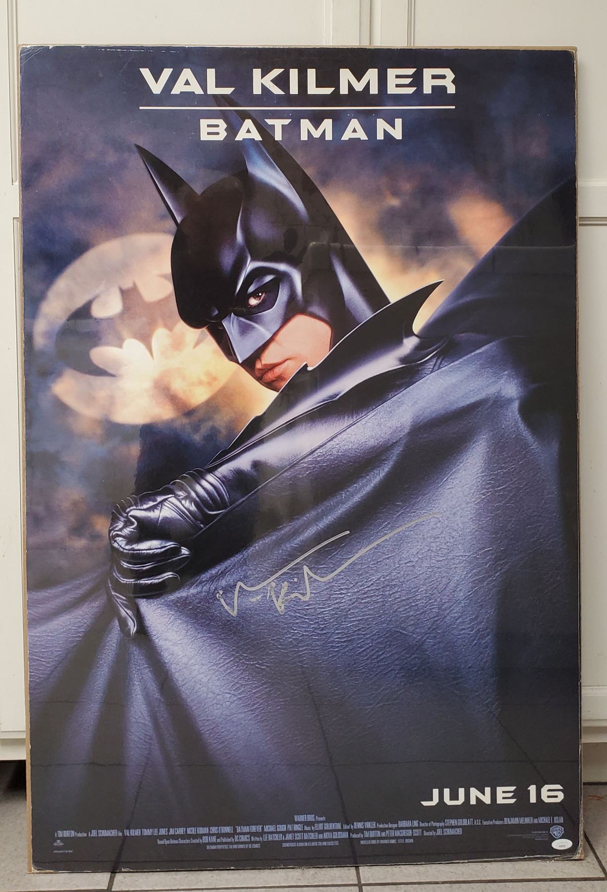 Val Kilmer signed 27x41 Batman Movie Poster, JSA COA