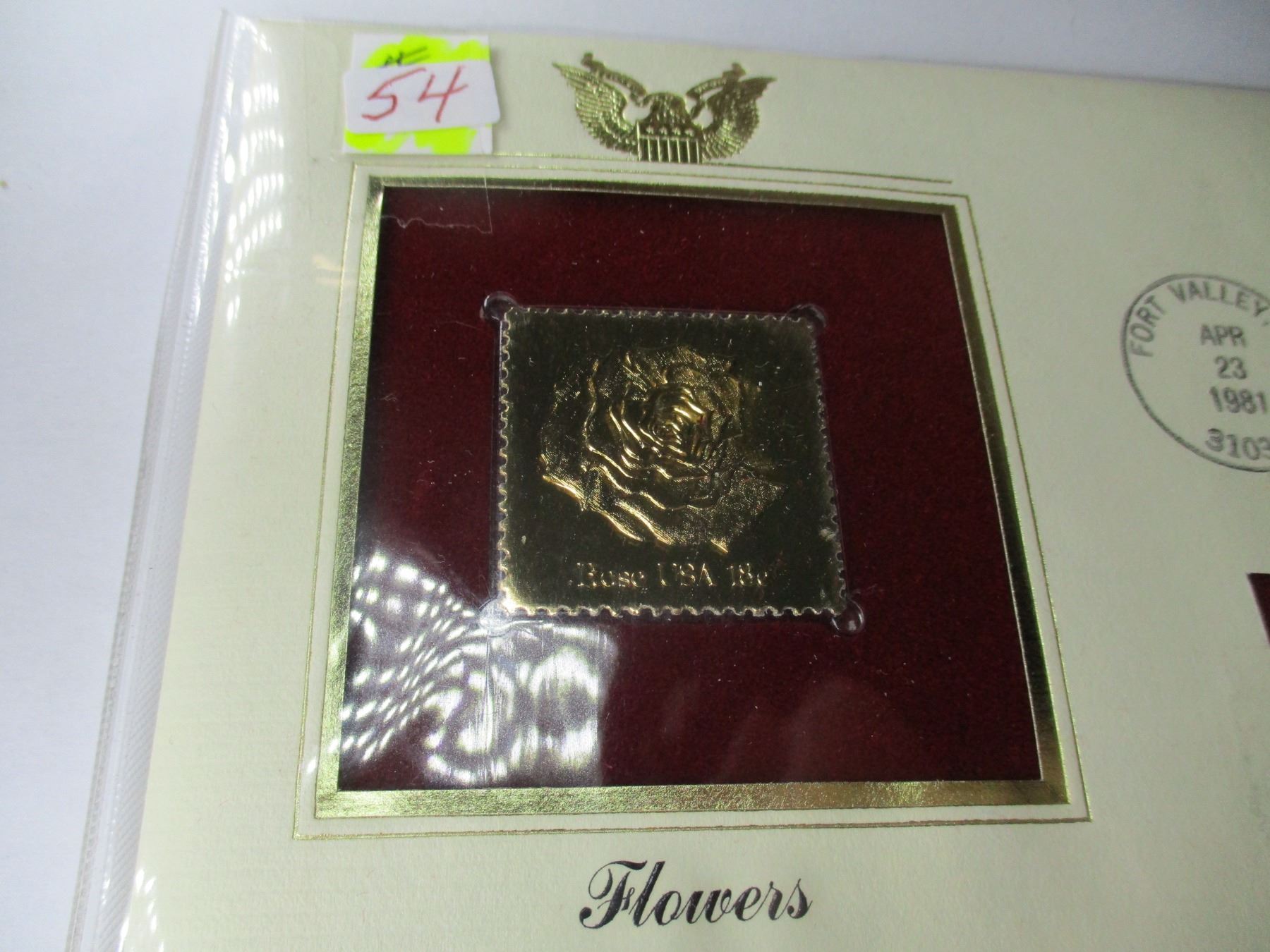USA RED ROSE FLOWERS PROOF 22 KARAT GOLD SHIELD STAMP