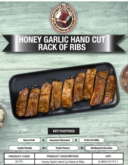 FROZEN: BUTCHERS SELECTION HONEY GARLIC BBQ RIBS (10) - BOX