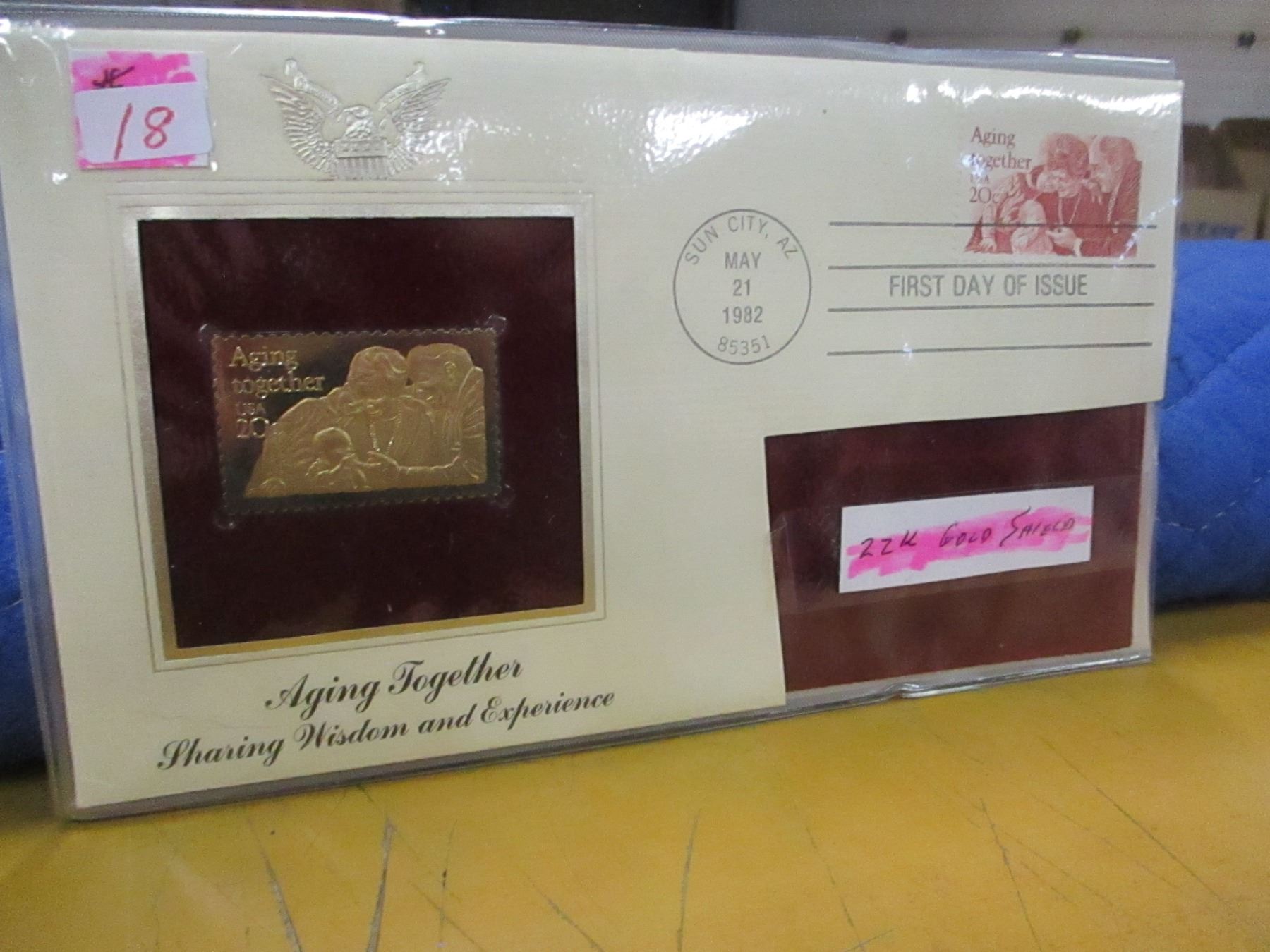 AGING TOGETHER 22 KARAT GOLD SHIELD USA STAMP