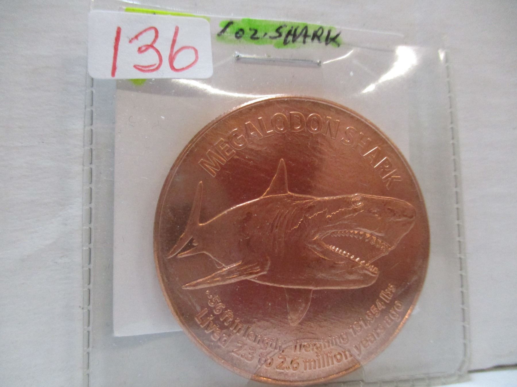 999 FINE 1 OZ COPPER SHARK COIN