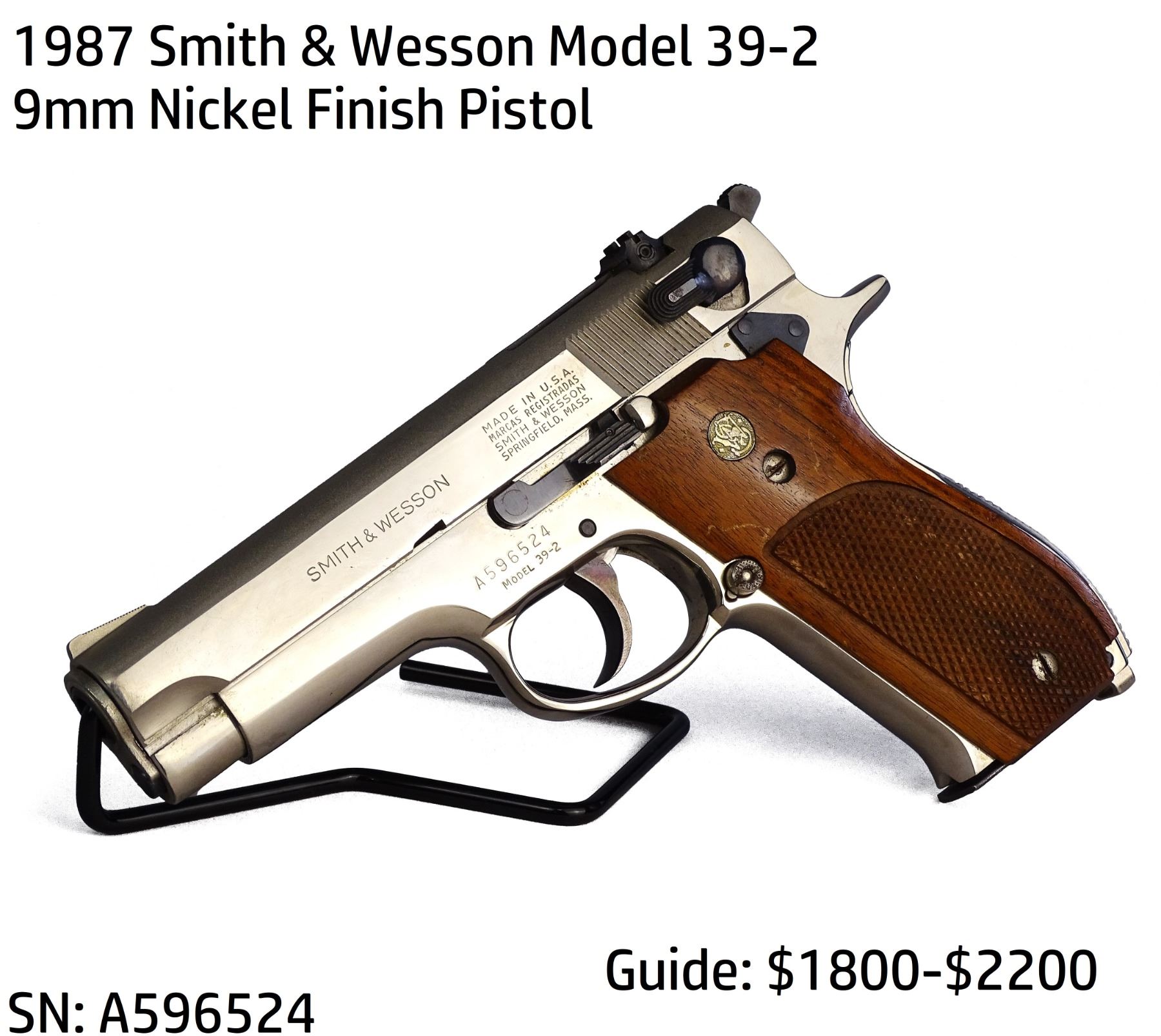 1987 Smith & Wesson Model 39-2 9mm Nickel Finish Pistol