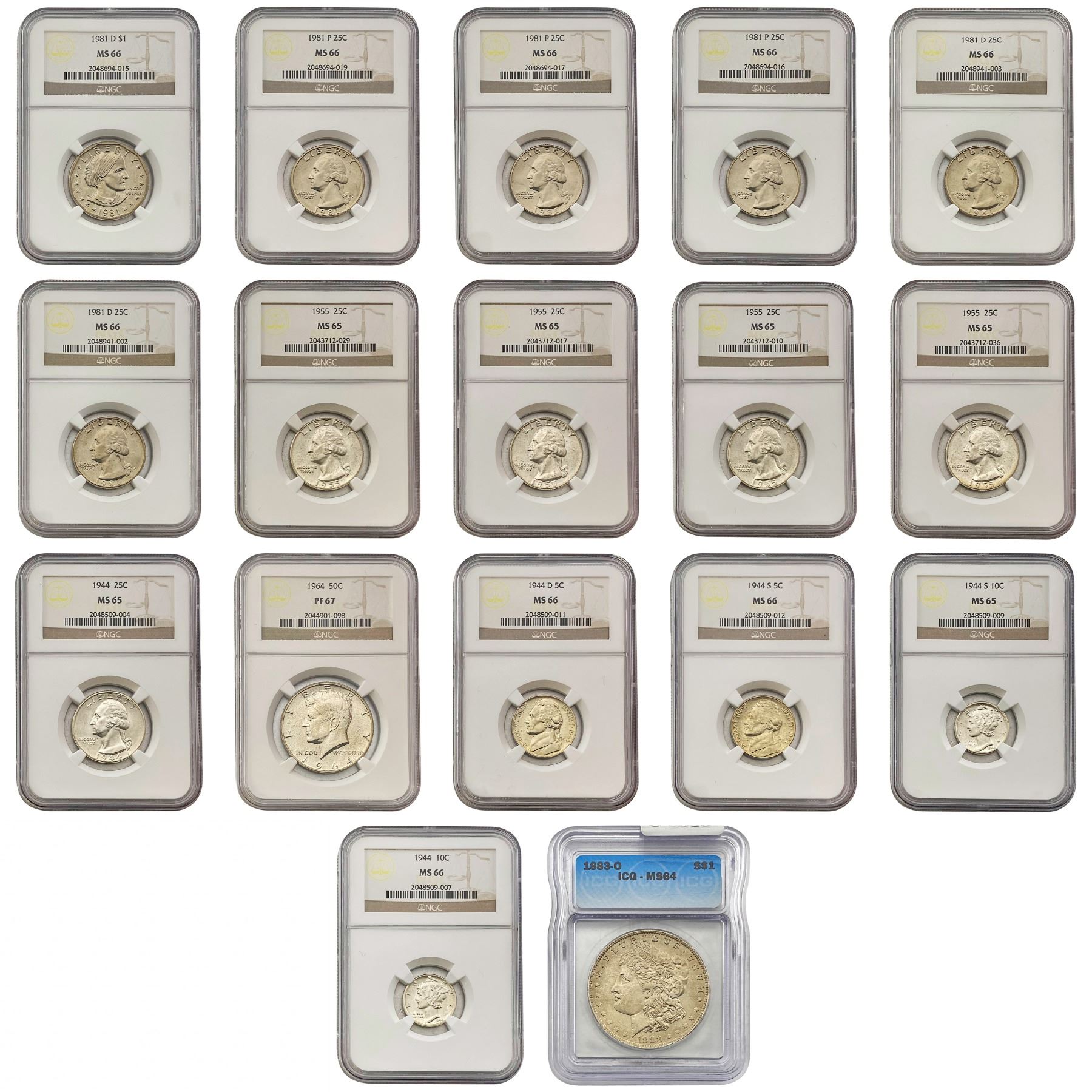 1883-1981 Gem BU Graded Lot of US Coinage [17 Coins] NGC/ICG MS63-67