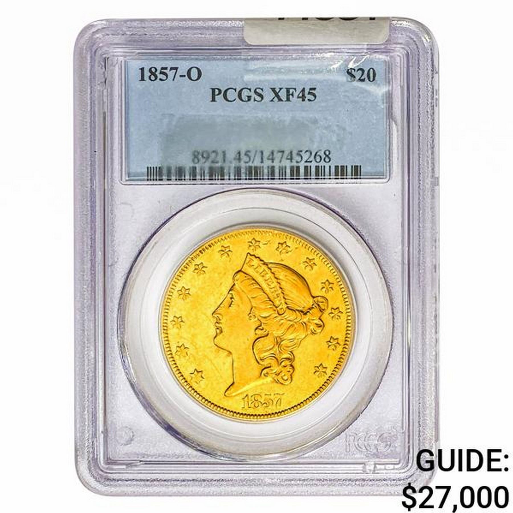 1857-O $20 Gold Double Eagle PCGS XF45