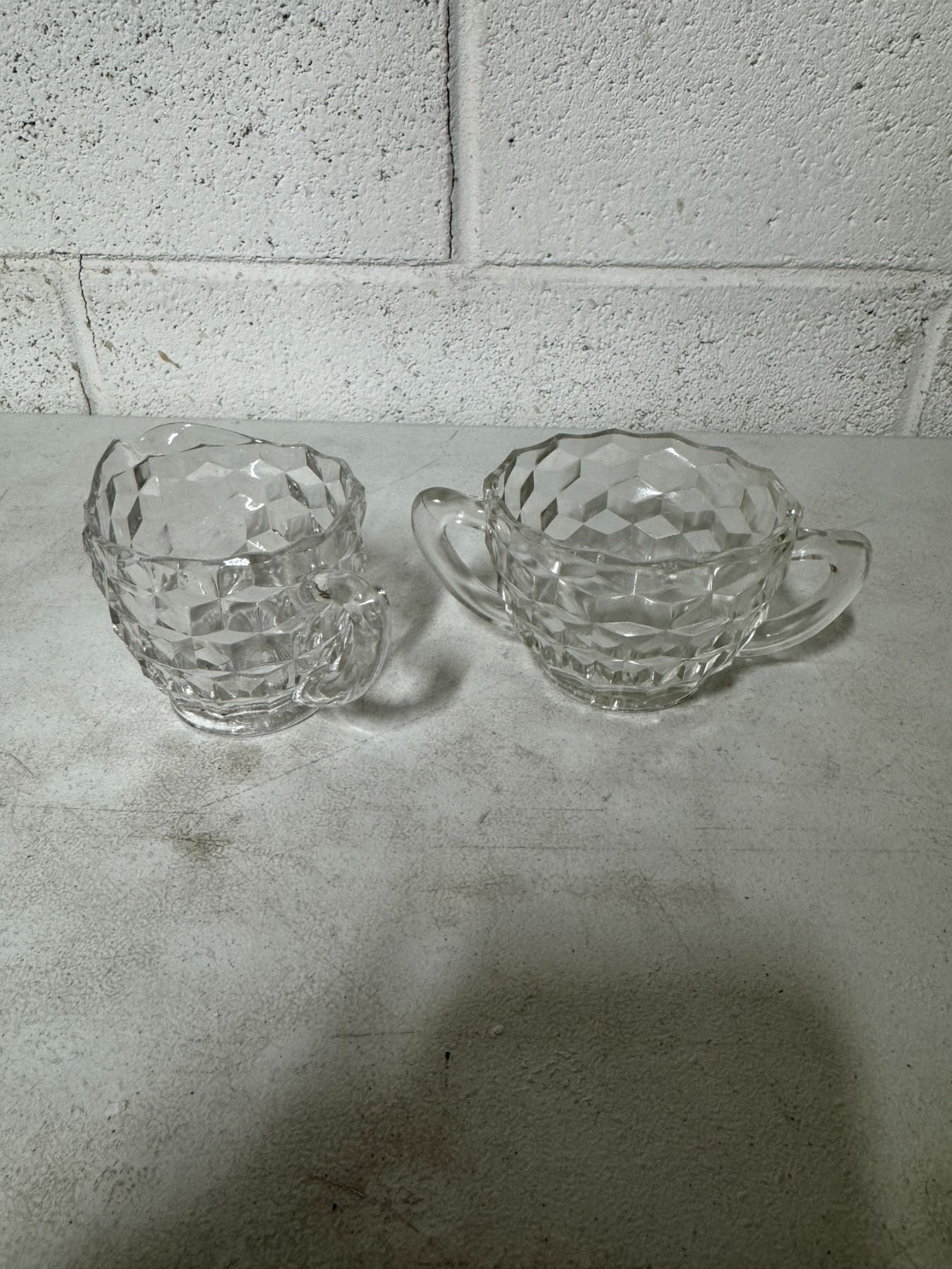 Vintage Depression Glass Cream and Sugar Set-Cube Clear Pattern By ...