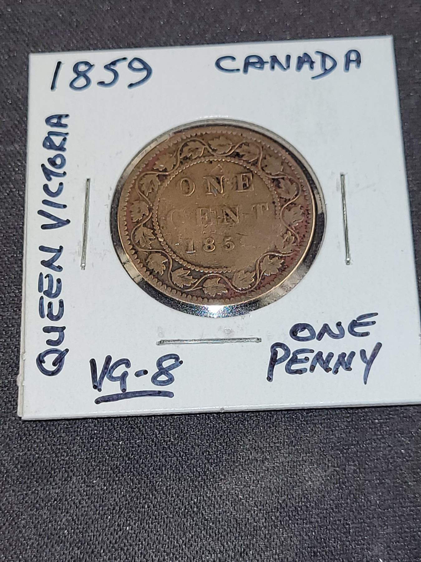 1859 Canada Queen Victoria One Penny Coin