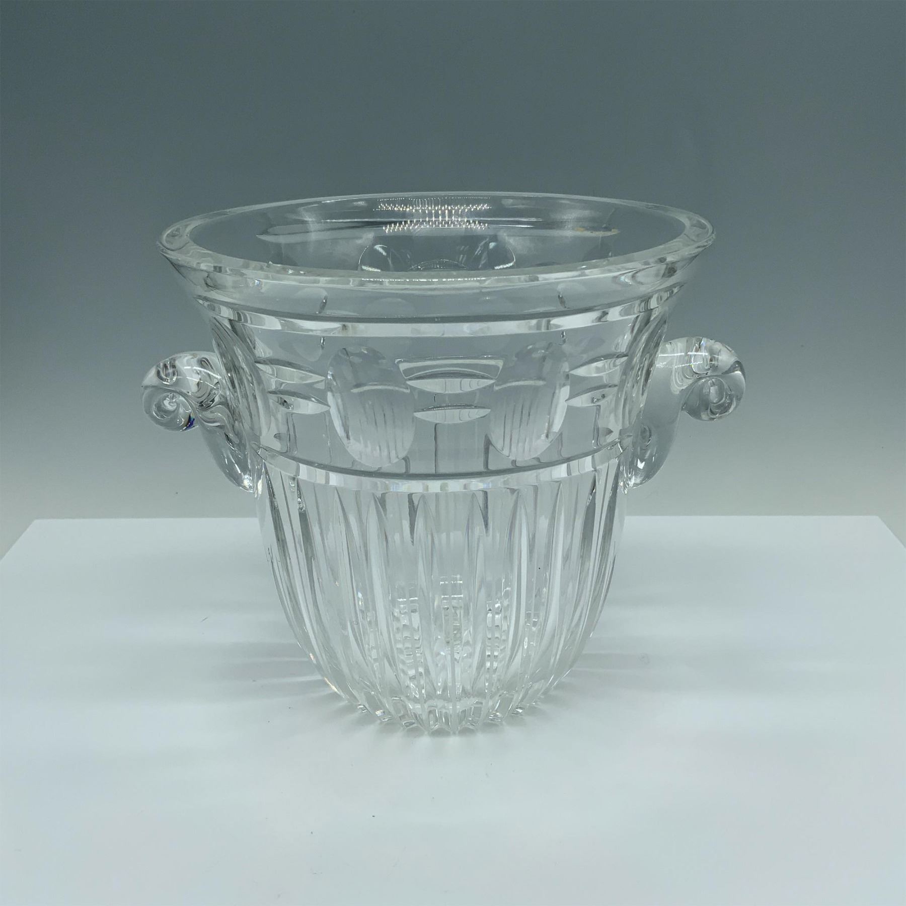 Elegant Cut Glass Crystal Ice Bucket with Scroll Handles