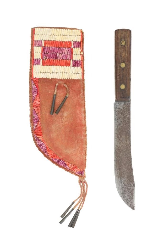 Apache Quilled Buffalo Sheath & Old Trade Knife