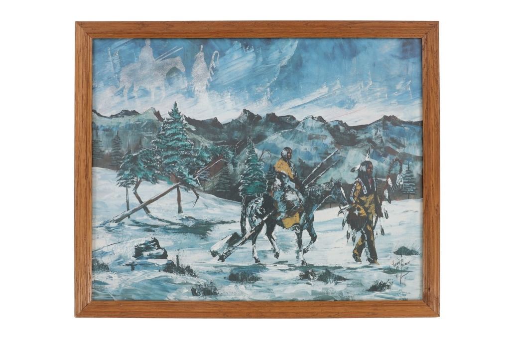 Lakota Artist Lorenzo Black Lance Print c. 1992