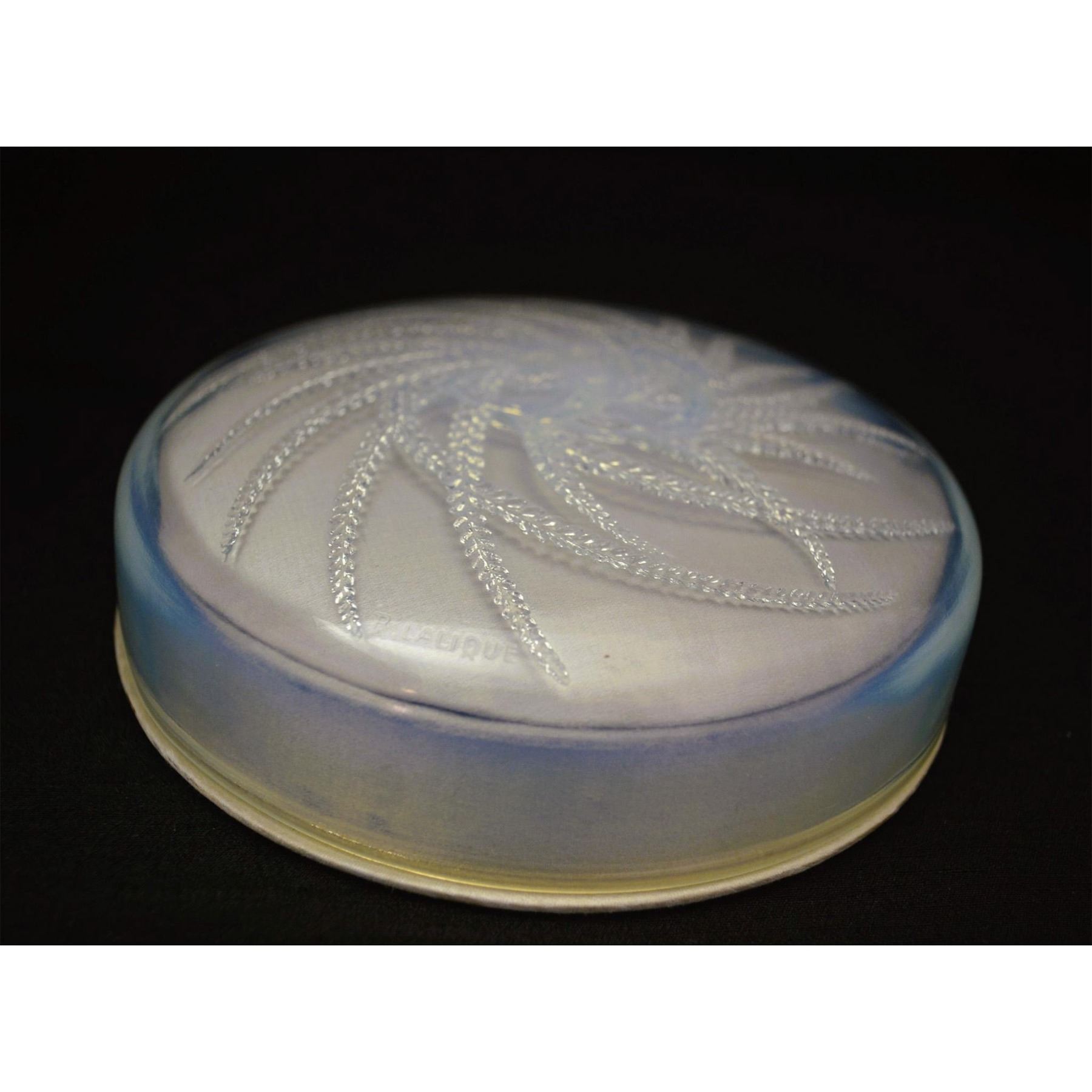 Antique R. Lalique Art Deco Crystal Powder Box, Relief Cover W/Satin ...