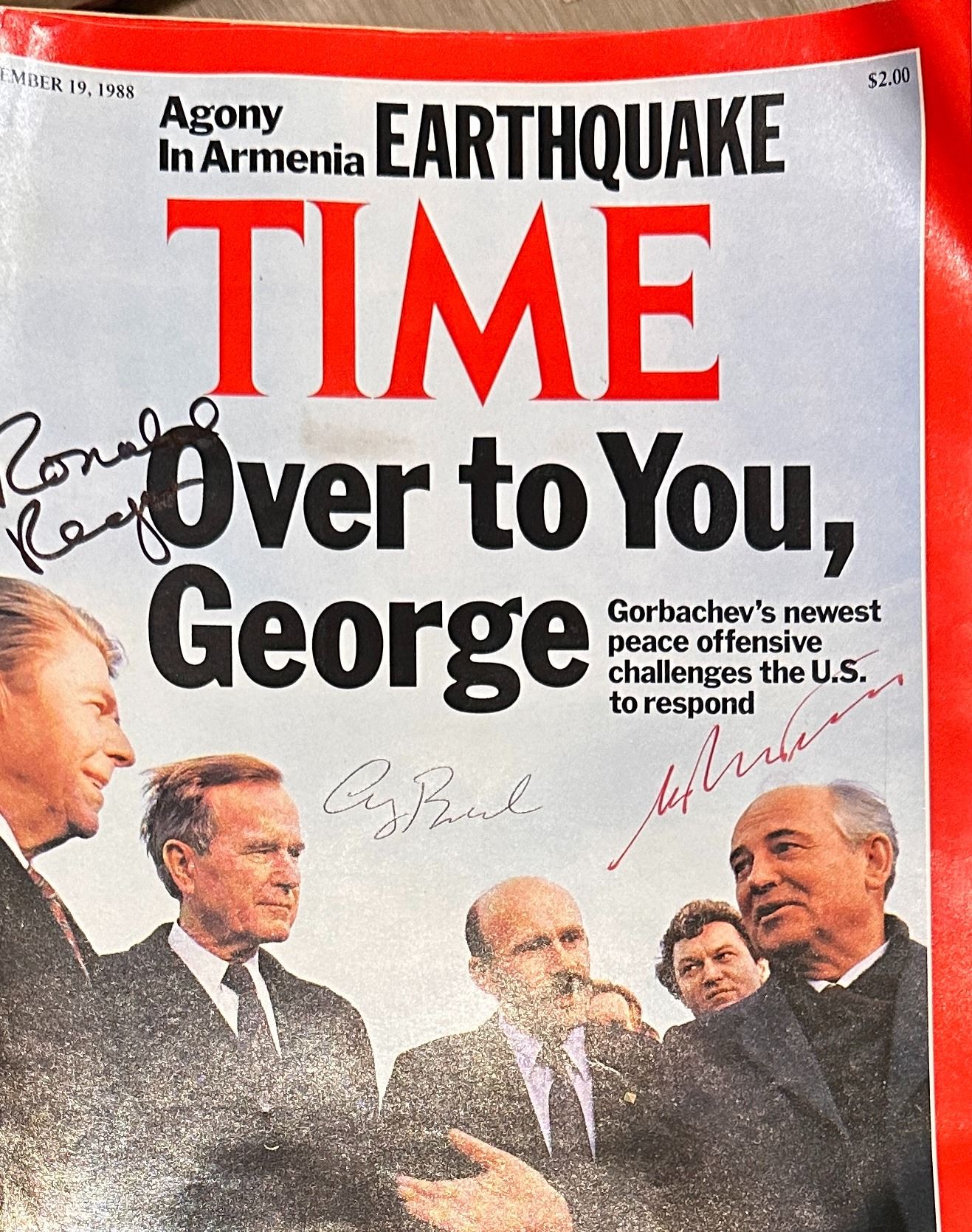 Ronald Reagan George Bush Gorbachev Autographed Magazine