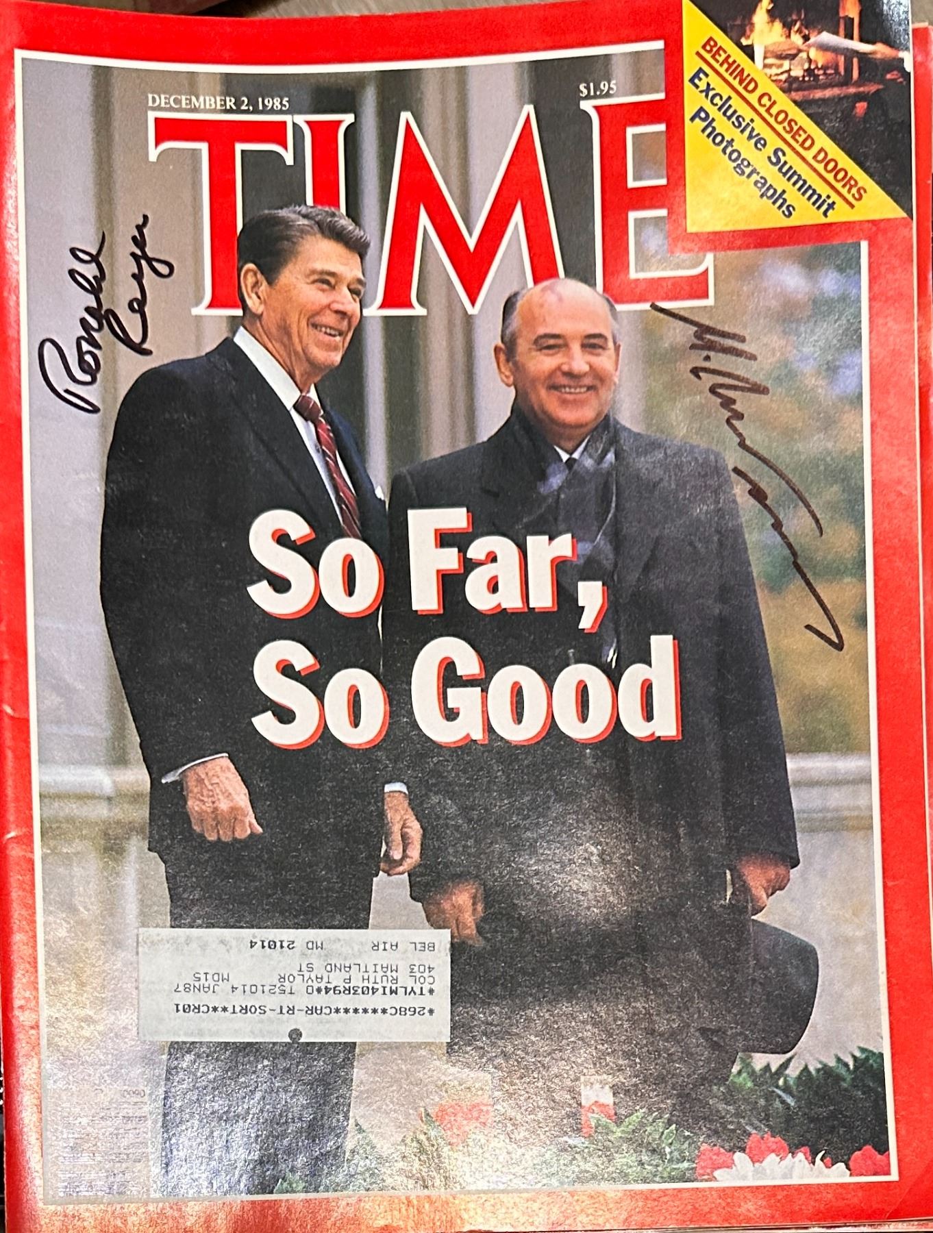Ronald Reagan Gorbachev Autographed Magazine