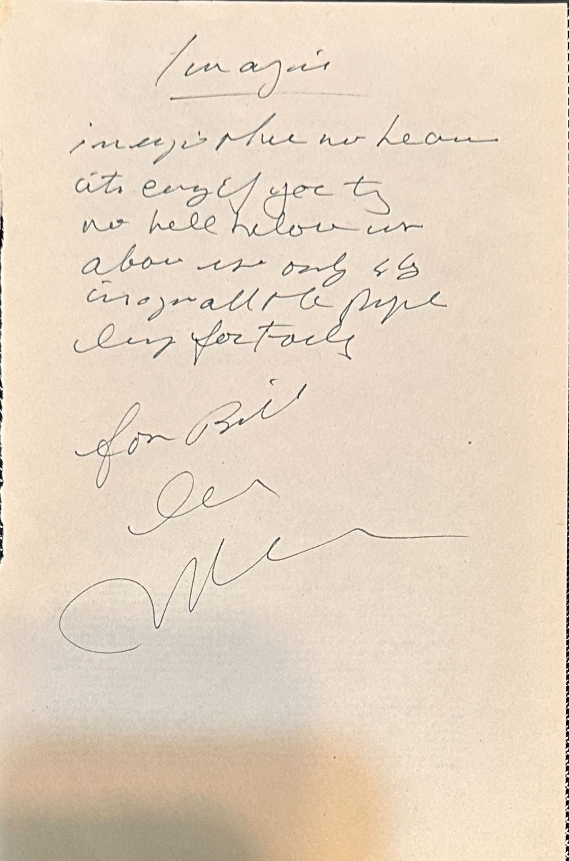 John Lennon Autographed Hand Written Imagine Lyrics! RARE