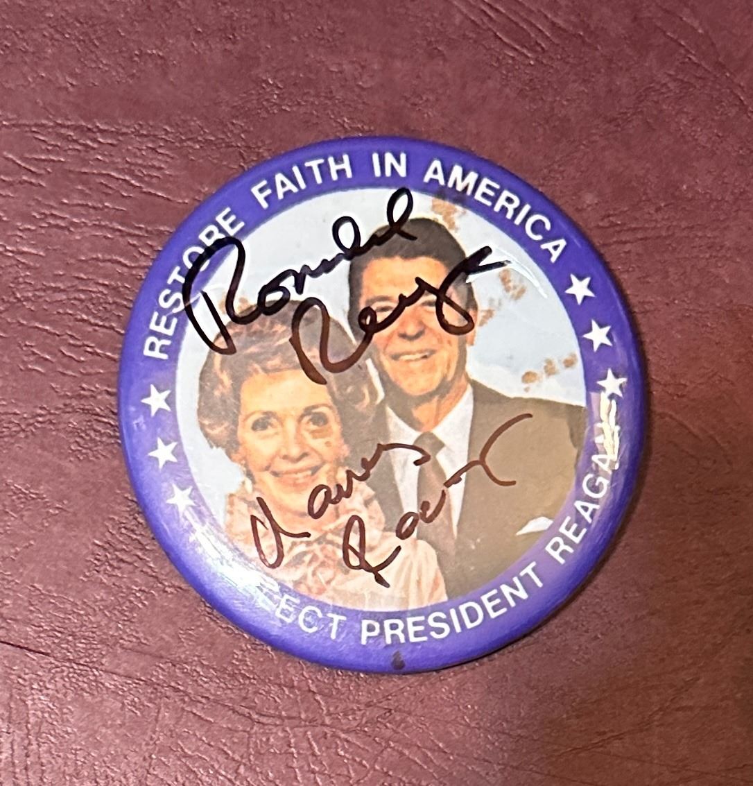 Ronald & Nancy Reagan Autographed Political Pin