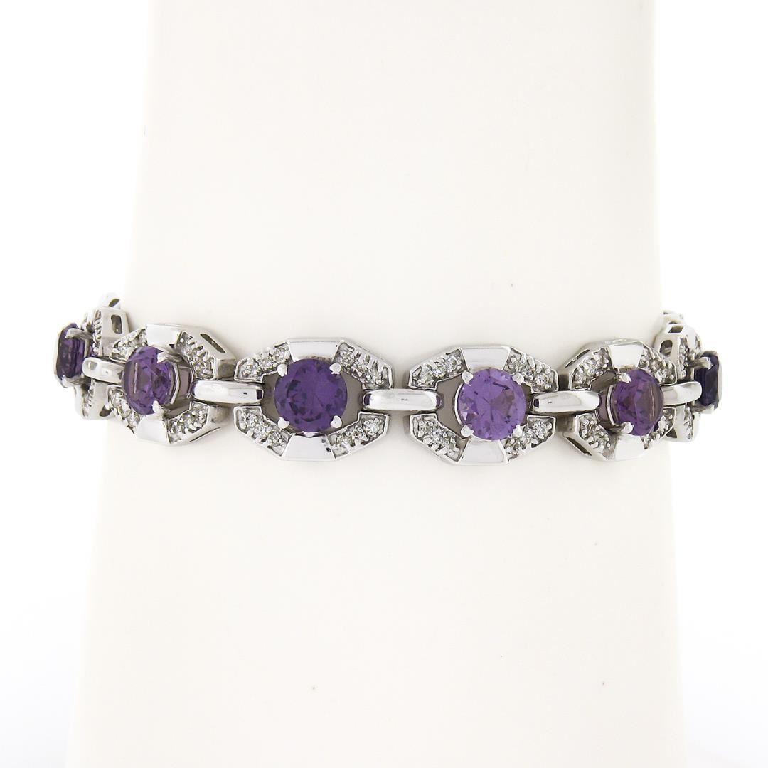 6.25" Vintage 14k White Gold Round Synthetic Alexandrite Diamond Tennis ...