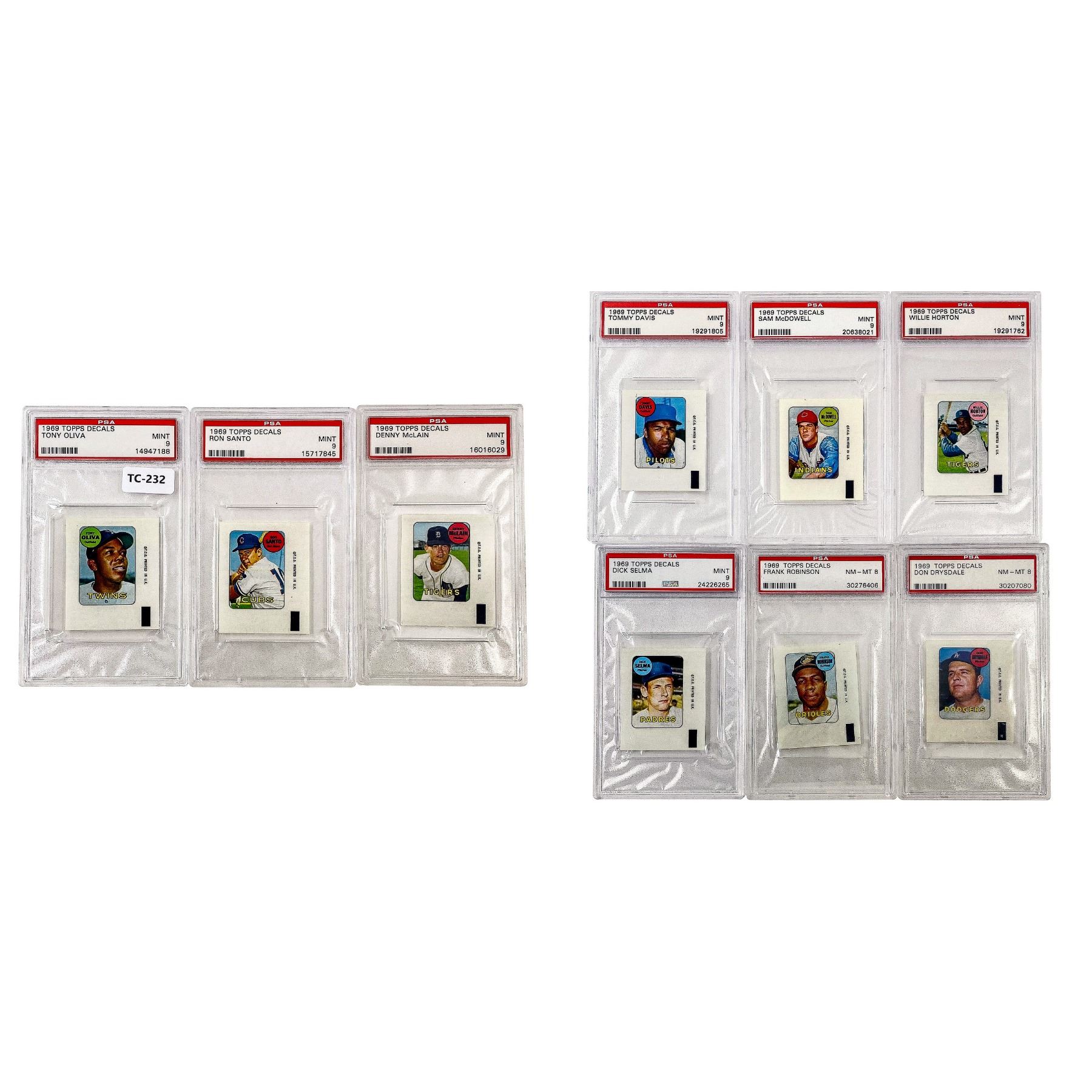 [9]1969 Topps Decals Tony Oliva, Ron Santo, Denny McLain, Tommy Davis ...