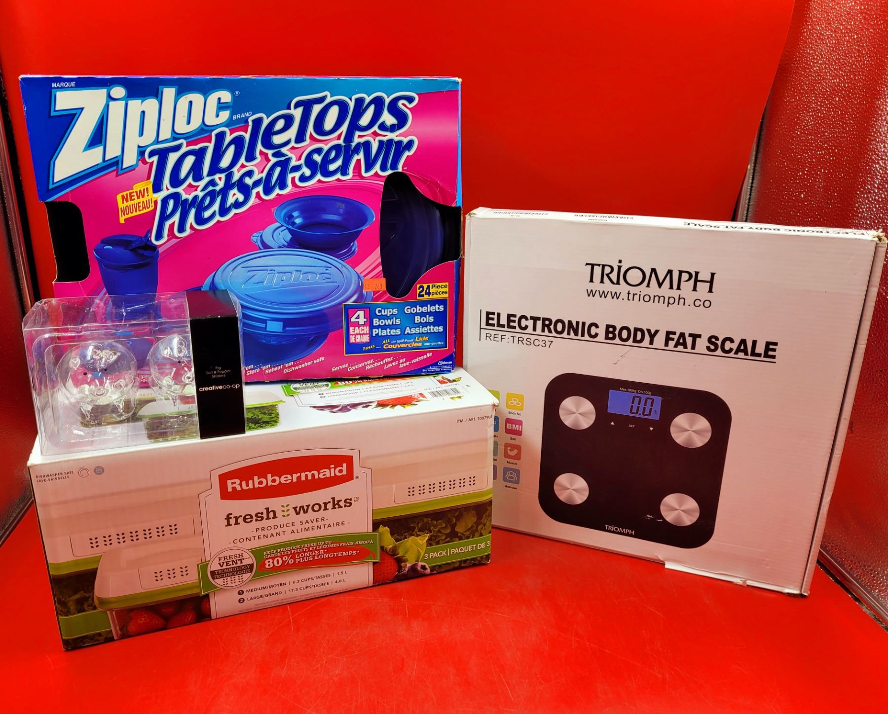 Ziploc Tabletops, Pig Salt & Pepper Shakers, Rubbermaid Produce Saver ...
