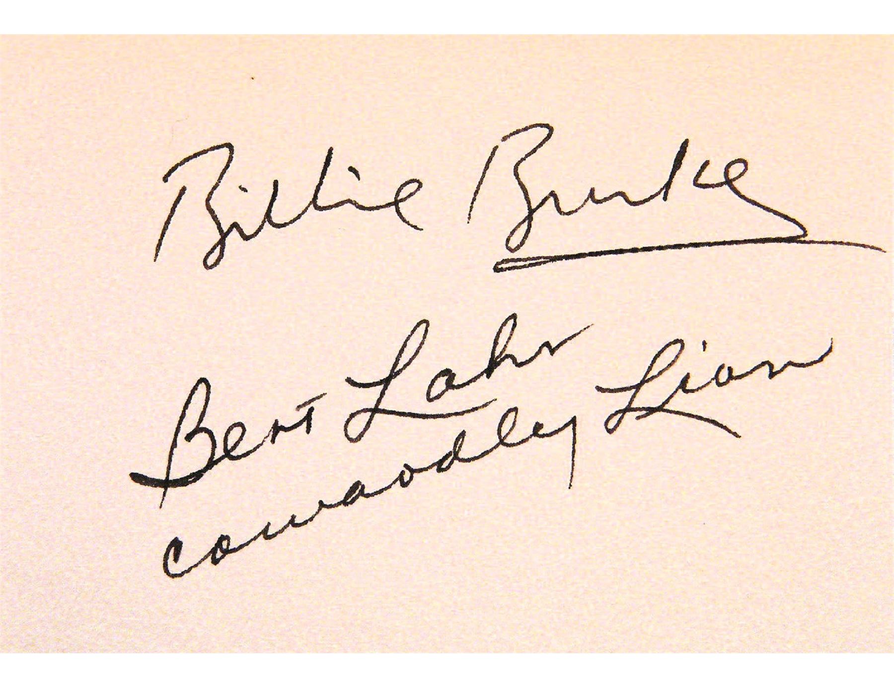 The Wizard of Oz Billie Burke & Bert Lahr signature slip