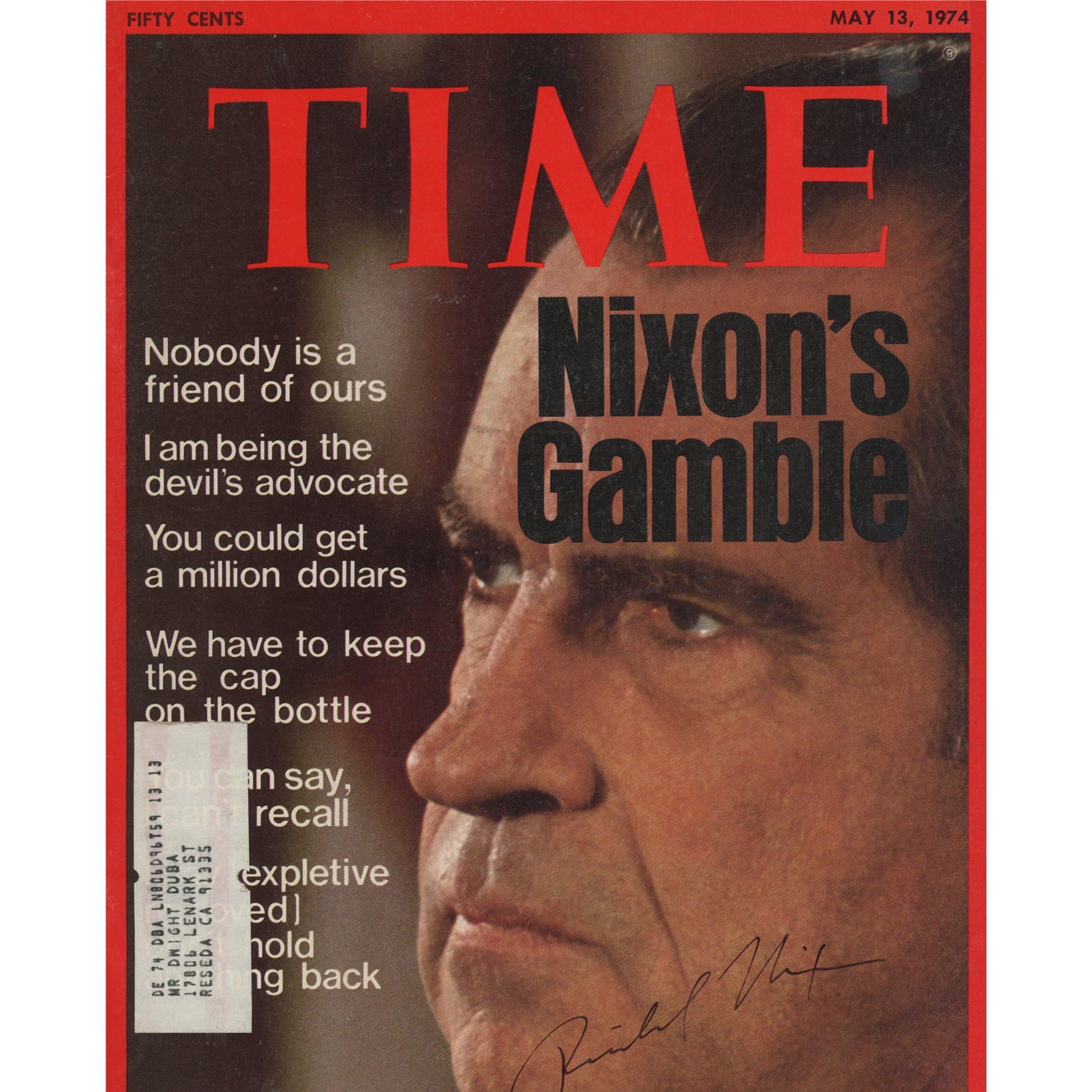 Richard Nixon signed Time magazine. GFA Authenticated Richard Nixon signed Time magazine. GFA Authenticated