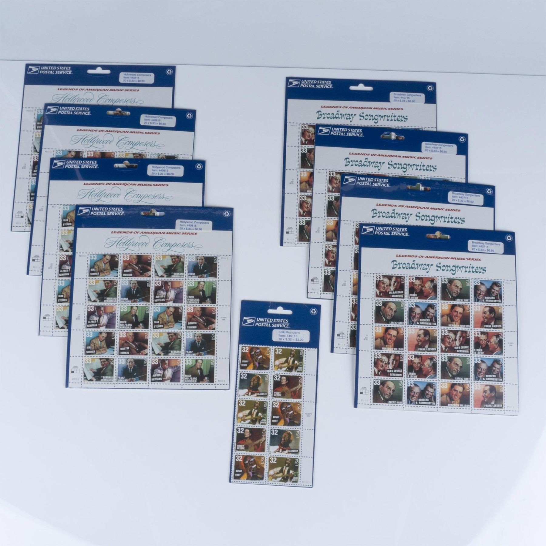 9 Sheets USPS Musicians and Composers Postal Stamps