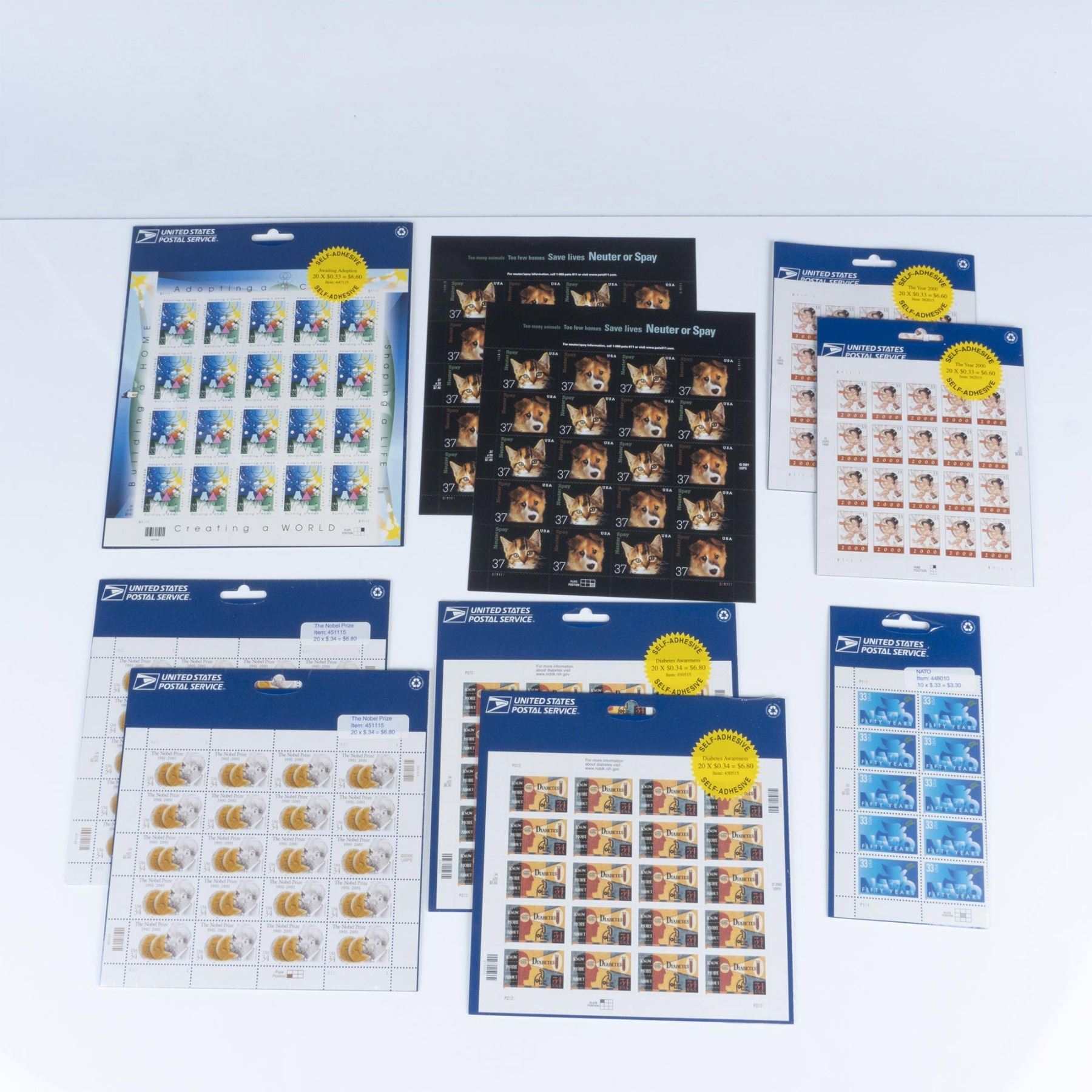 10 Sheets USPS Anniversary and Awareness Postal Stamps