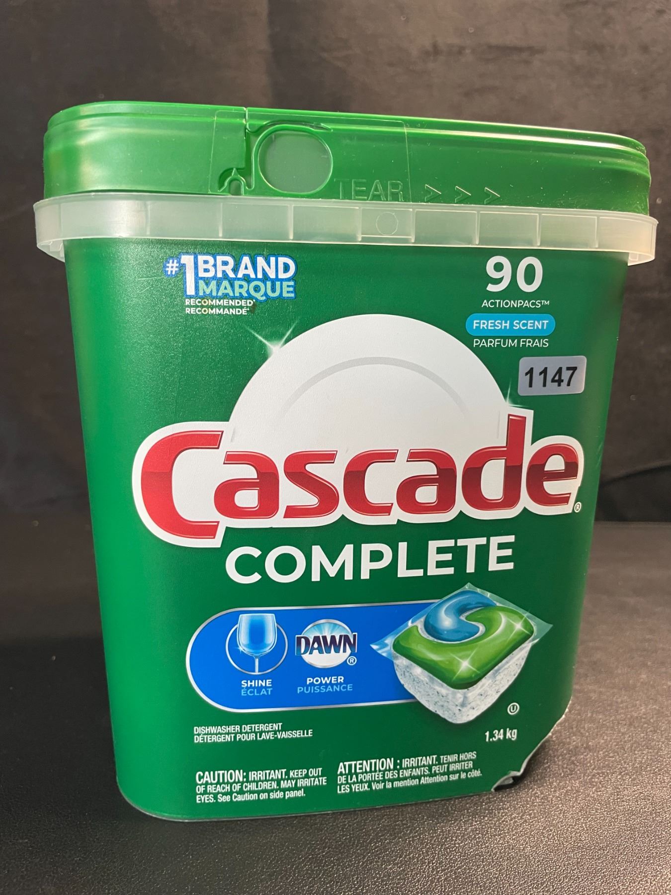 1 Tub of Cascade Complete Dishwashing Actionpacs - Fresh Scent - 1.34kg ...