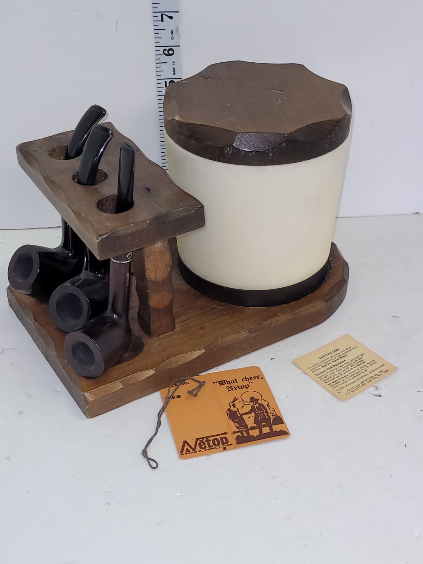 American Native Netop Tobacco Stand w/ 3 Baron? Pipes
