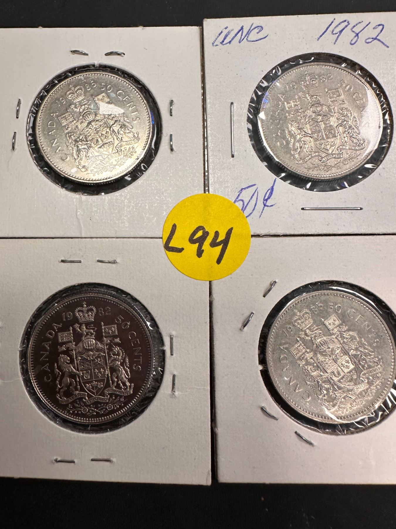 4 Canadian 50 Cent coins, 2-1985, 2-1982