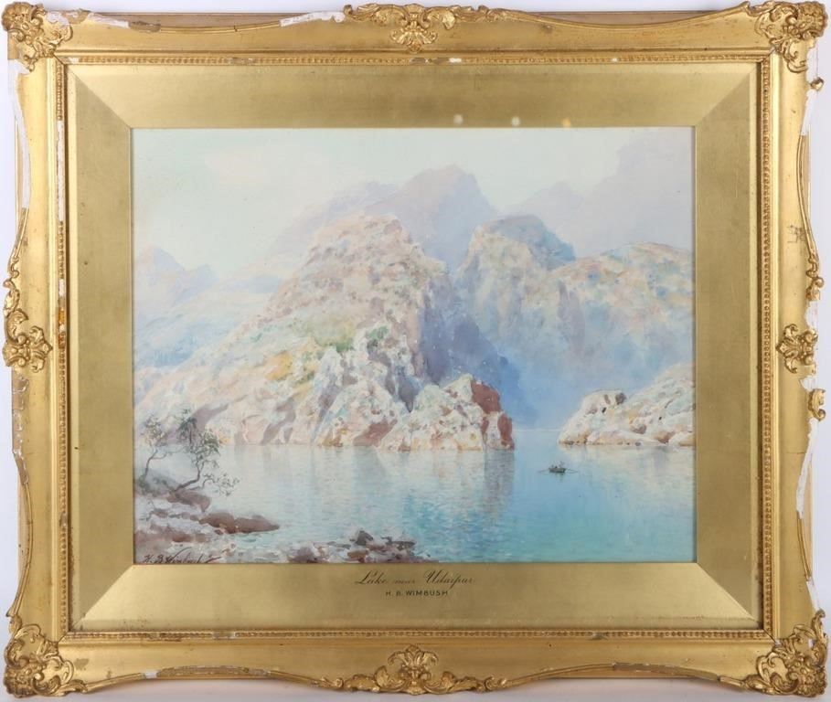 H. B WIMBUSH LAKE NEAR UDIAPUR ORIGINAL WATERCOLOR