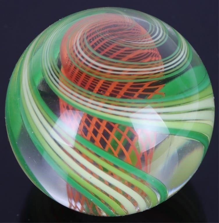 MARK MATTHEWS SIGNED VNTG ART GLASS MARBLE 1.5"