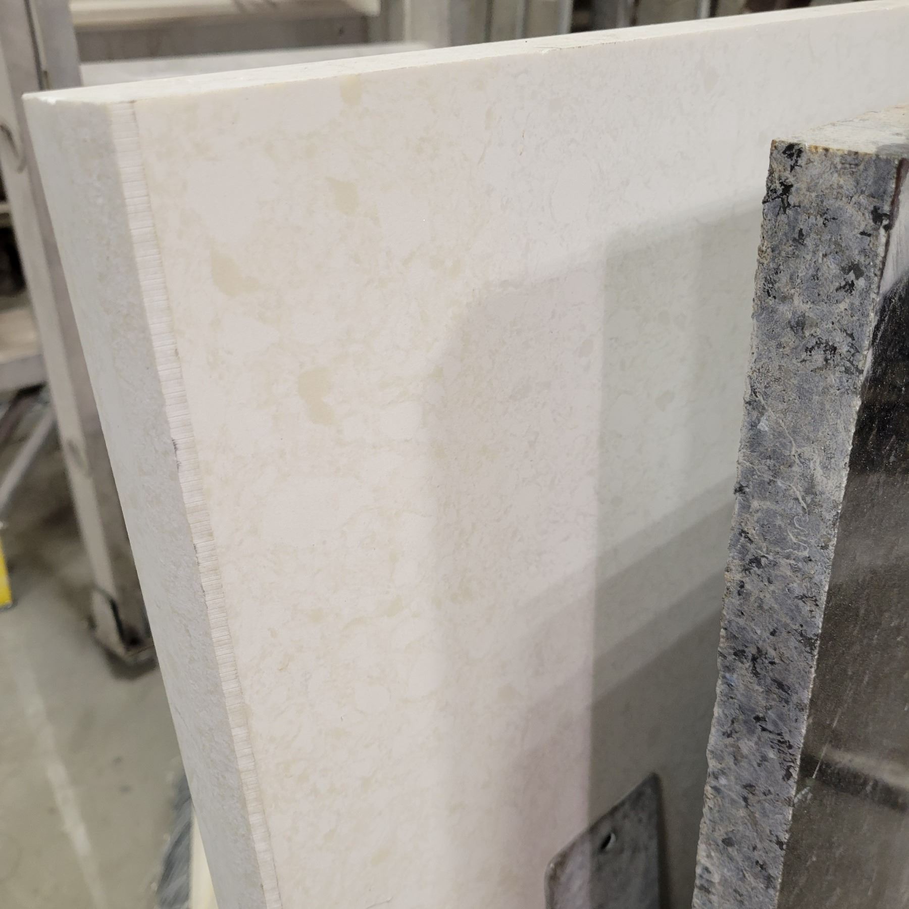 White iceberg quartz partial slab, 1 1/8 in x 118 in x 30 in