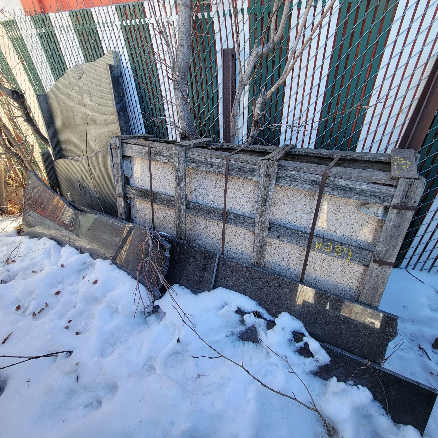 Wood box of 5- prefab granite counter & large qty of various partial ...