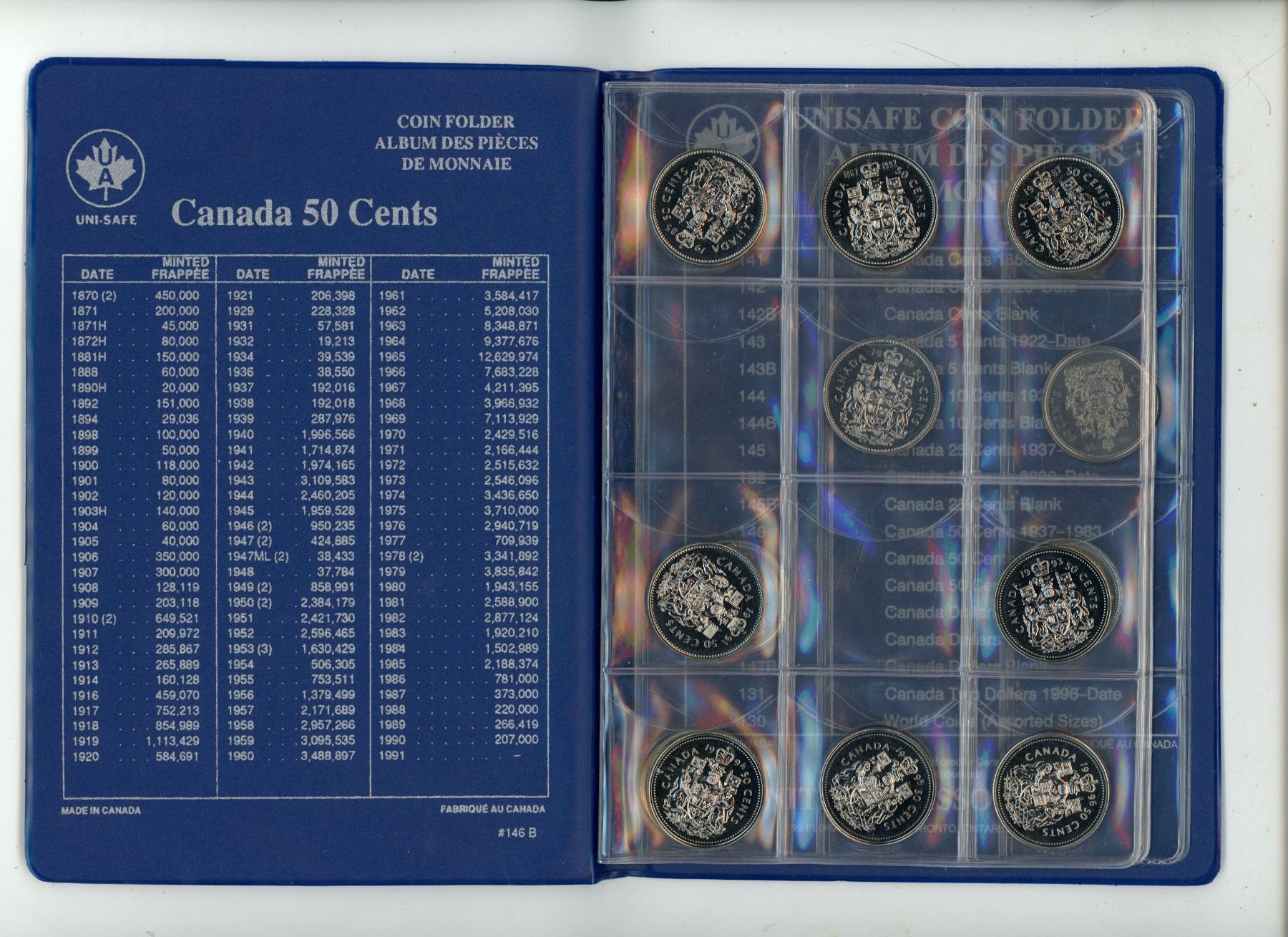 Unisafe Book of Fifty Cents - 14 Fifty Cent Coins - Schmalz Auctions