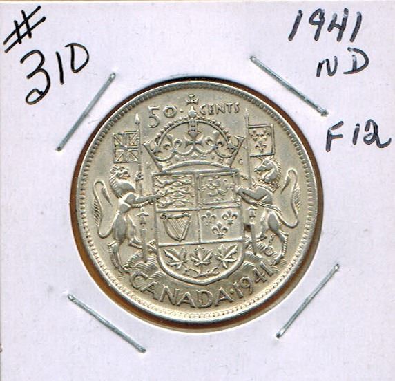1941 CANADIAN SILVER 50 CENT COIN - Narrow Date - Schmalz Auctions