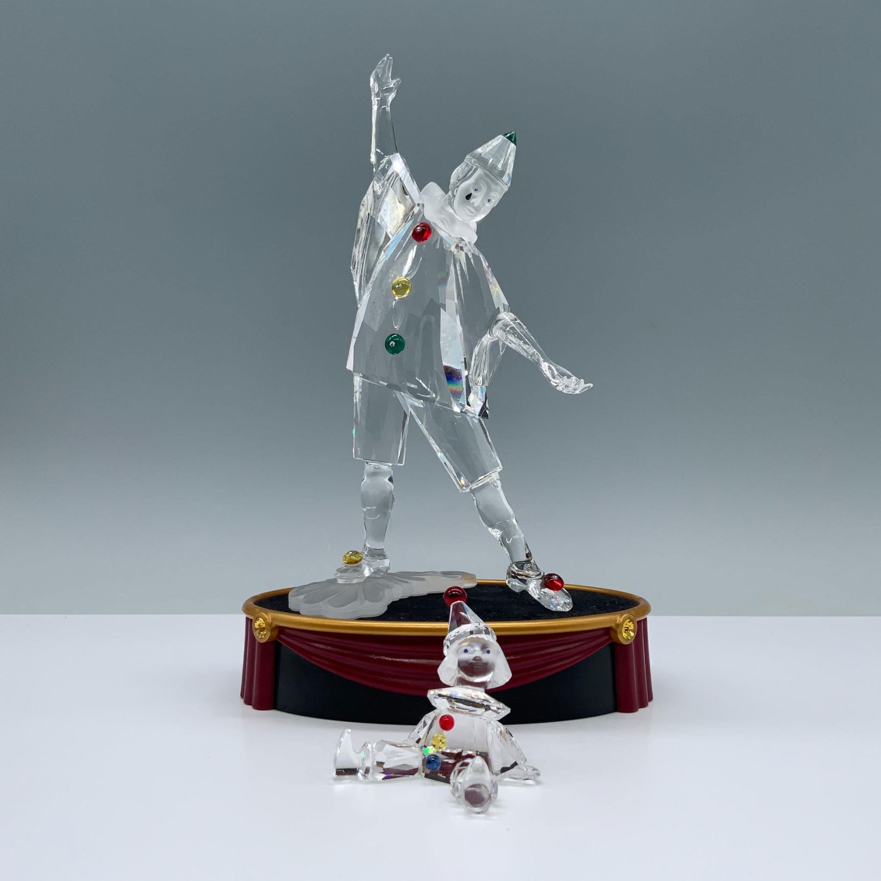 Swarovski Crystal Figurines, 1999 Pierrot with Puppet + Base