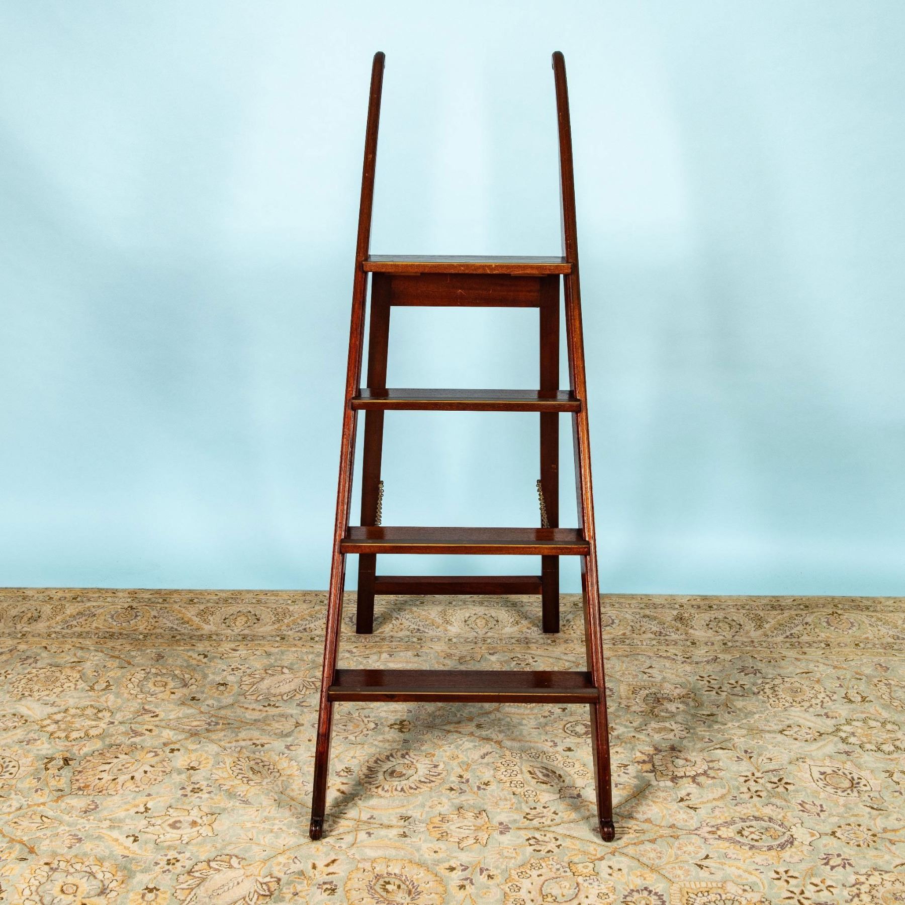 English Mahogany Wood Library Ladder