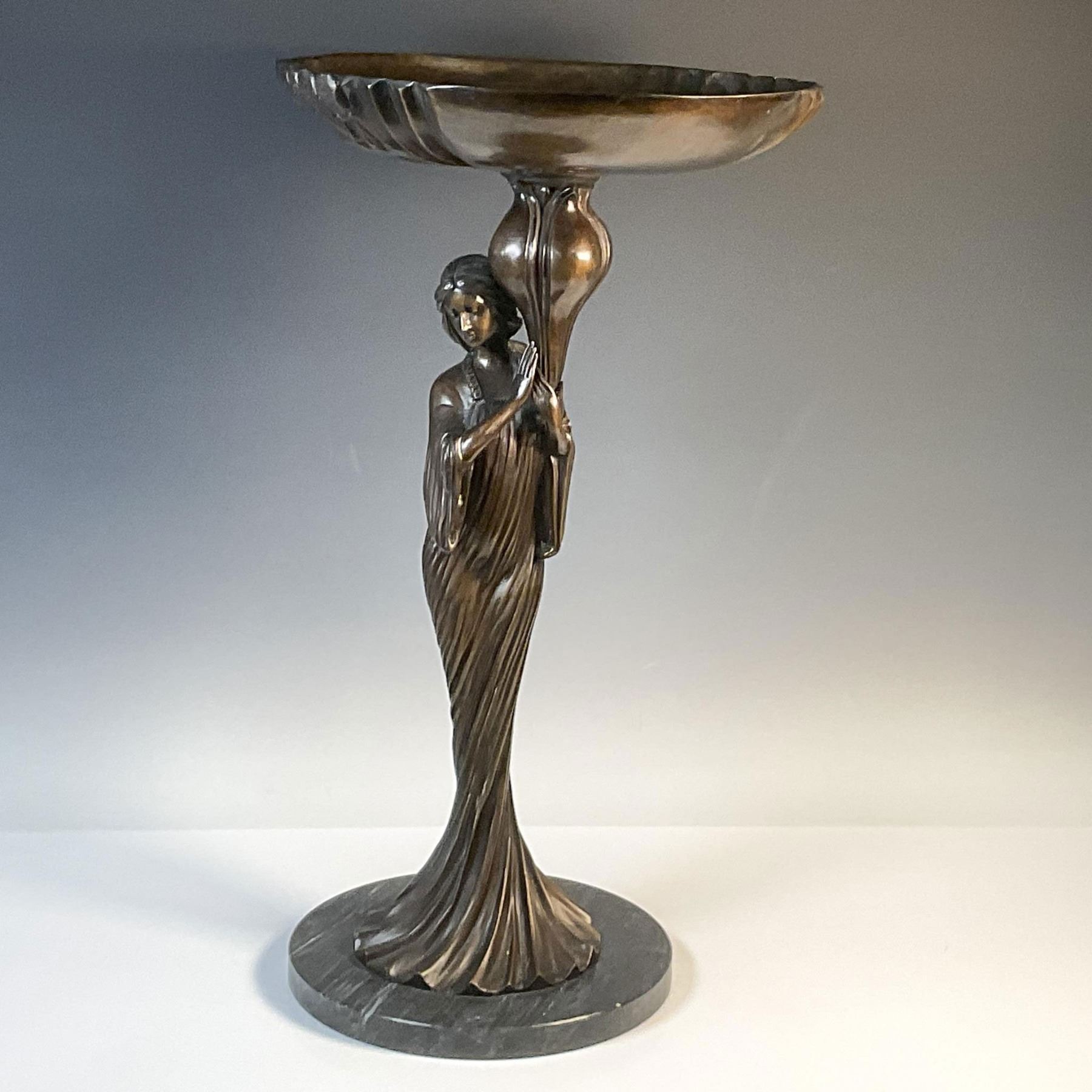 Art Nouveau Bronze Female Figurine Tazza